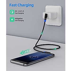 SUNGUY Right Angle Micro USB Cable 3FT [2-Pack], Short 90 Degree Micro USB Cable Nylon Braided Fast Charging Cords Data Sync for Samsung S7 S6 Note 5, Kindle, LG, Power Bank