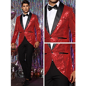 Lars Amadeus Red Sequin Tailcoat for Men's Shawl Lapel Shiny Sparkly Party Disco Wedding Tuxedo 3X-Large