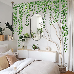 CQURE 30Pack 256Ft Artificial Ivy Fake Vines,Ivy Garland Greenery Garland Fake Hanging Plants Vines Aesthetic Green Leaves for Bedroom Wedding Party Garden Wall Room Decor