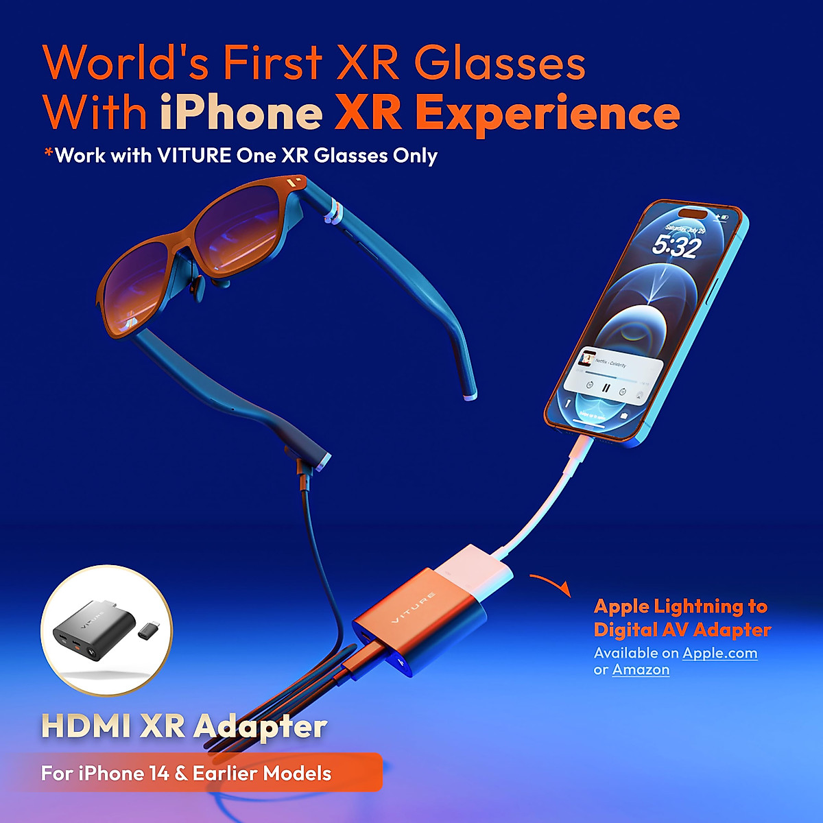 VITURE HDMI XR Adapter for iPhone 14 & Earlier Models, Enabling MultiScreen/Enhanced 3DoF/VR Videos, 2.8 Hours Battery Life, Charge While Playing, Direct Play on PlayStation/Xbx/Gaming Consoles