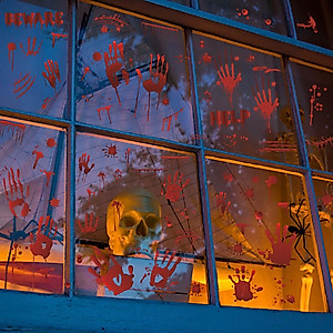 Bloody Footprints Floor Stickers Halloween Window Clings Stickers Scary Bloody Handprint Footprint Stickers Decorations Halloween Wall Decals with Tools Halloween Decorations Indoor Scary