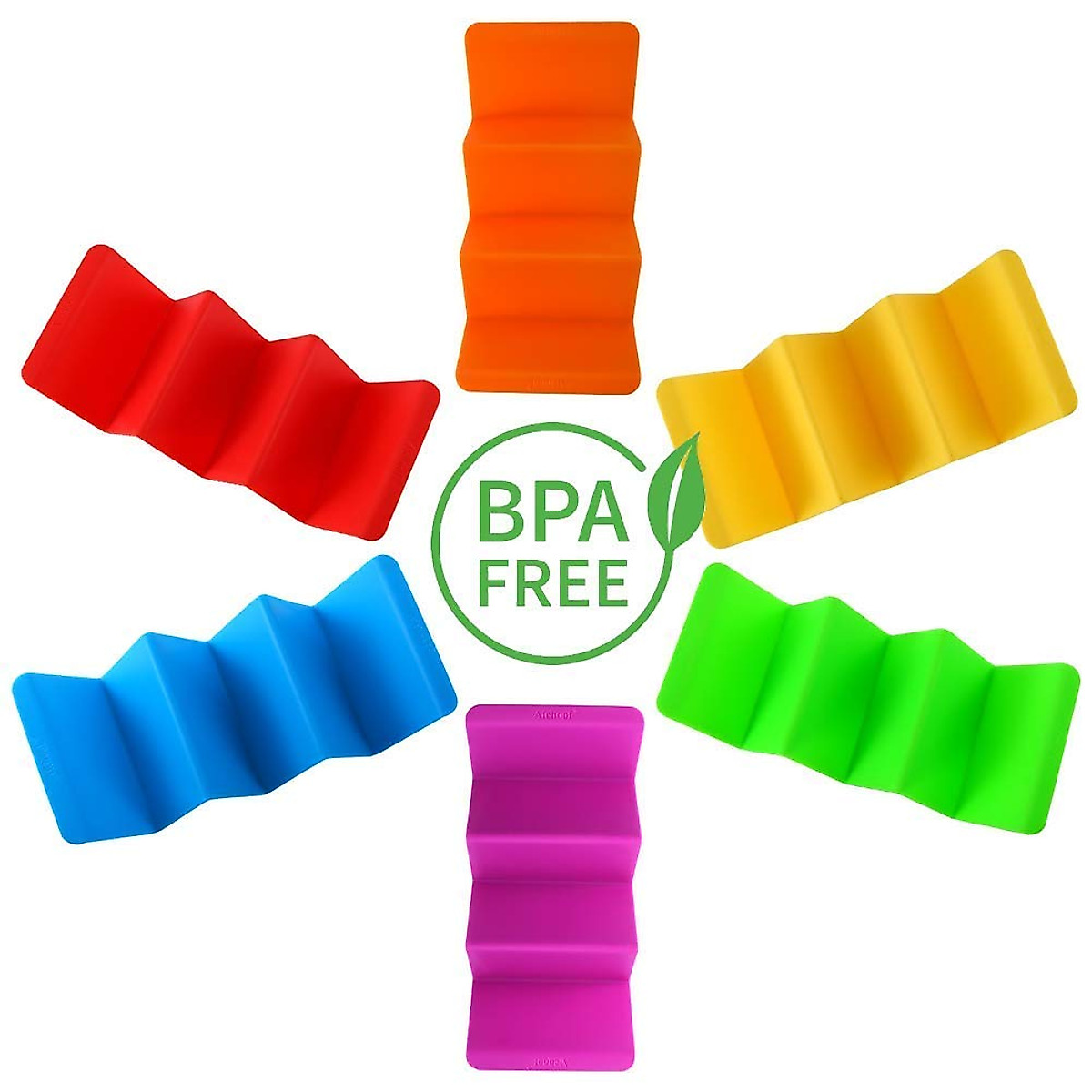 Colorful Taco Holder Stands Set of 6 - Premium Large Taco Tray Plates Holds Up to 3 or 2 Tacos Each, PP Health Material & Non-Stick Silicone Square Cake Pan 8 x 8 inch with reinforced Stainless Steel