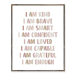 Affirmations Print, I Am Kind, I Am Brave, Affirmations For Kids, Inspirational Quote, Nursery Room Decor, Affirmations Gift, Kids Print, Without Frame - 8x10"