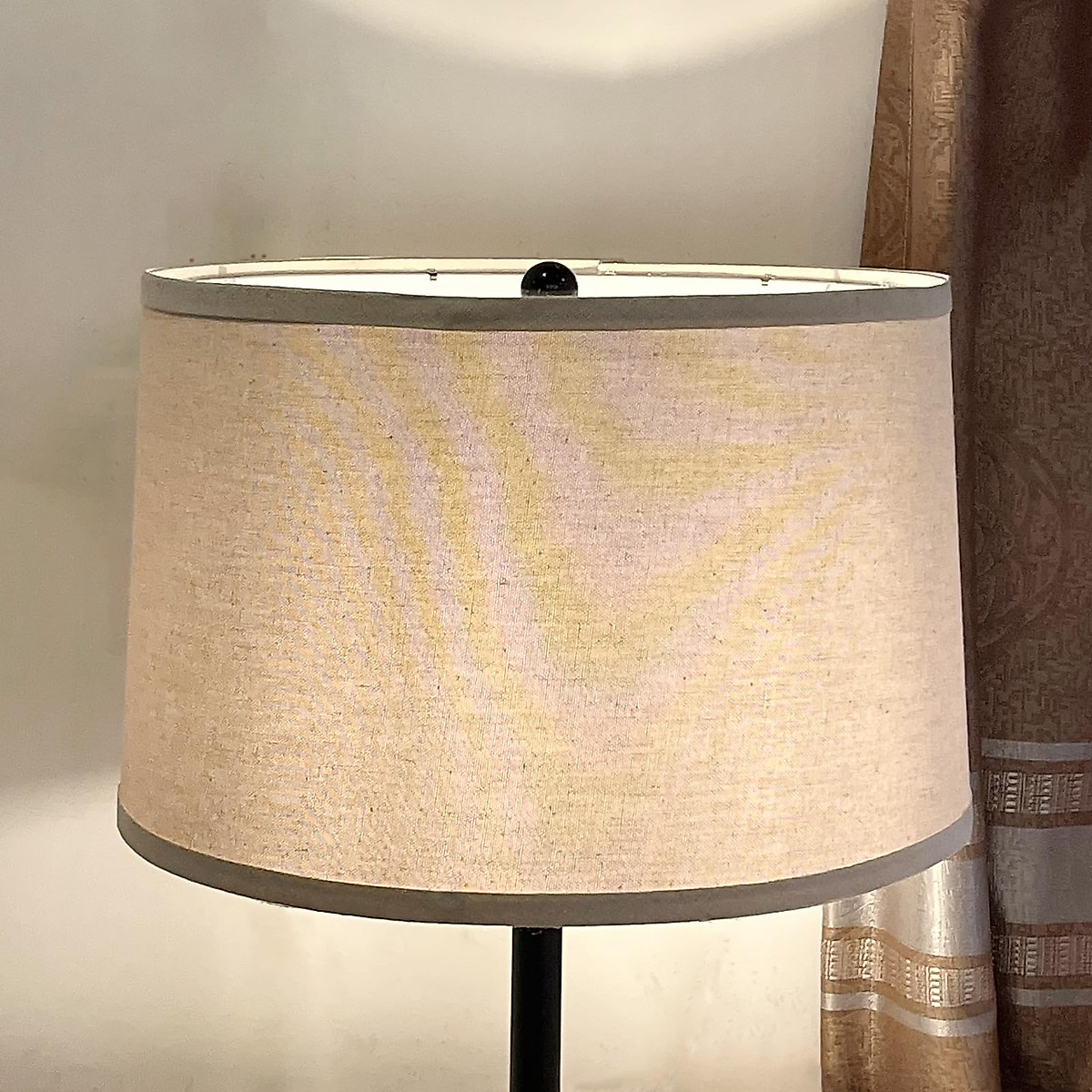 TOOTOO STAR Brown Drum Lamp Shade 13.25"x14.25"x9" inches Assembly Required Natural Linen Lampshade for Table Lamp,Bedside Lamp,Floor Lamp