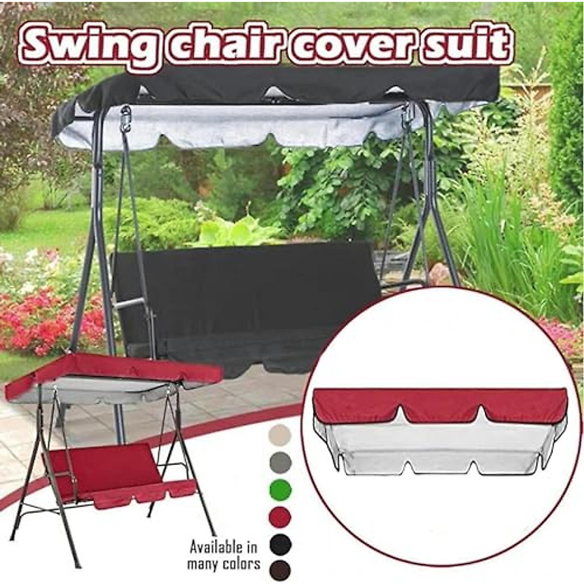 BTURYT Swing Top Replacement Canopy Cover, Outdoor Patio Swing Canopy Replacement Top Cover, 210DWaterproof Oxford Cloth Canopy Replacement Cover for 2/3-Seater-Swing Chair