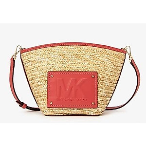 Michael Kors Kimber Small 2 in 1 Zip Tote Messenger Clear PVC and Natural Straw (Coral Reef)