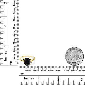 Gem Stone King 18K Yellow Gold Plated Silver Black Onyx and Black Diamond 3 Stone Ring For Women (2.53 Cttw, Oval 10X8MM, Gemstone December Birthstone, Available In Size 5, 6, 7, 8, 9)