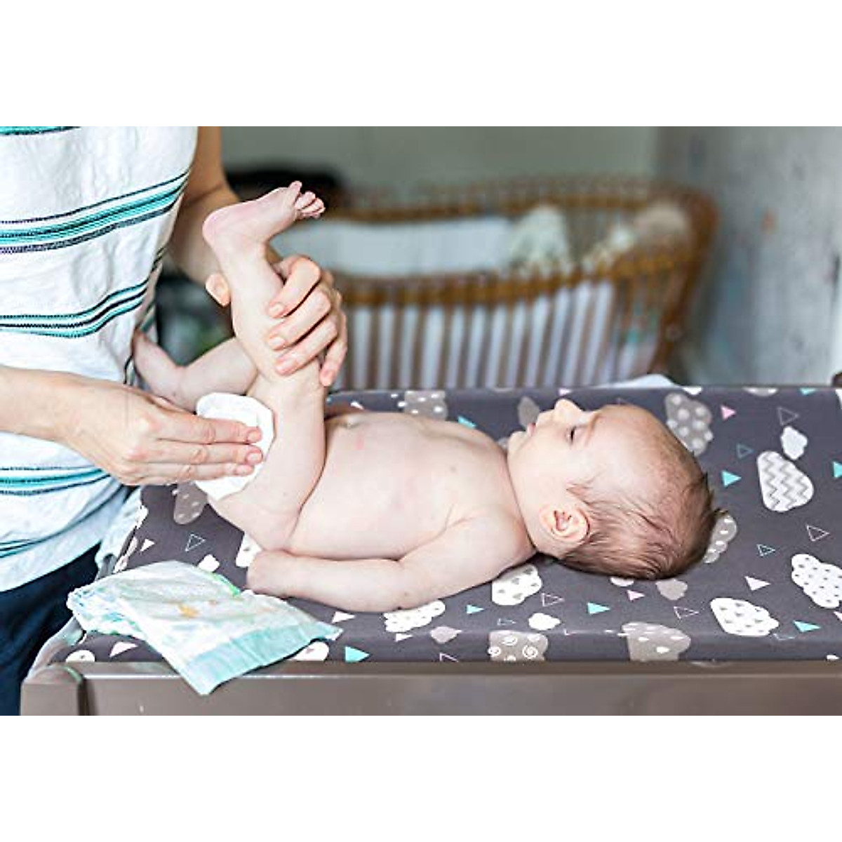 COSMOPLUS Stretch Fitted Changing Pad Cover 2 Pack Stretchy Changing Table Pad Covers for Boys Girls, Whale/Cloud