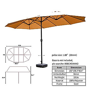 Romayard Double-Sided Outdoor Umbrella,15x9 ft Aluminum Garden Large Umbrella with Tilt and Crank for Market,Camping,Swimming Pool (Khaki Top)