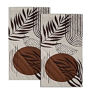 Giwawa Brown Leaves Hand Towels Boho Leaf Soft Thin Bath Towel Set of 2 Highly Absorbent Decorative Kitchen Dish Guest Towel for Spa Gym Hotel