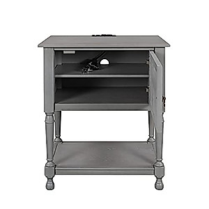 Nightstand with Charging Station, End Table with USB Ports & Power Outlet, Side Table with Storage Cabinet and Shelves, Modern Farmhouse Bedside Sofa Table for Home Office, Gray