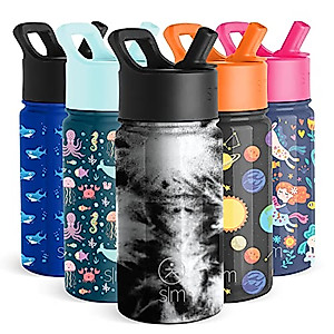 Simple Modern Kids Water Bottle with Straw Lid | Insulated Stainless Steel Reusable Tumbler for Toddlers, Girls, Boys | Summit Collection | 14oz, Black Tie Dye