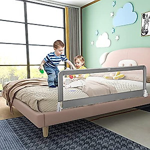 Baby Joy Bed Rails for Toddlers, 59‘’ Extra Long, Swing Down Bed Guard w/Safety Straps, Folding Baby Bedrail for Kids Twin, Double, Full Size Queen & King Mattress (Gray, 59-Inch)