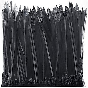 Zip Ties 8 inch 1000pcs Black Cable Ties Heavy Duty Plastic Wire Ties Cord Management Ties with 50 Pounds Tensile Strength, Multi-Purpose Nylon Tie Wraps for Home, Office, Garden, Workshop