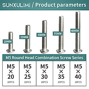 M5 x 20mm 25mm 30mm 35mm 40mm Button Head Socket Cap Screws Bolts, 304 Stainless Steel, Bright Finish, Metric Allen Hex Drive, Fully Threaded, 50PCS