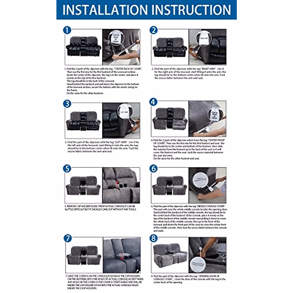 cjc Reclining Loveseat with Middle Console Slipcover, 8-Piece Velvet Stretch Loveseat Reclining Sofa Covers, 2 seat Loveseat Recliner Cover, Thick, Soft, Washable, Loveseat Slipcovers(Taupe)