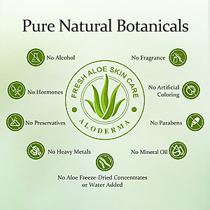 Aloderma Organic Aloe Vera Gel for Face & Body, 96% Pure Aloe Gel Made within 12 Hours of Harvest, Ideal for Skin, Scalp, & Hair Hydration, Calming Moisturizer for Soothing After Sun Care Relief, 7oz