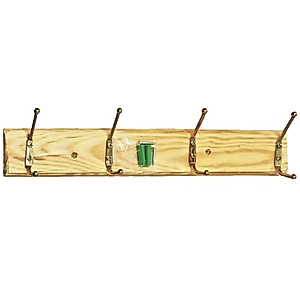 Natural Wooden Board Coat Hook Rack High Alloy Brass (4 Hook)