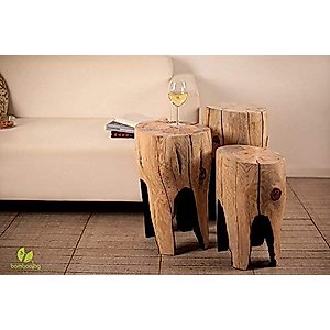 Tree Stump Coffee Tables (Set of 3), Small Wooden Tea Tables, Log Furniture, Rustic Side Tables, Log Stools, Wooden Side Tables