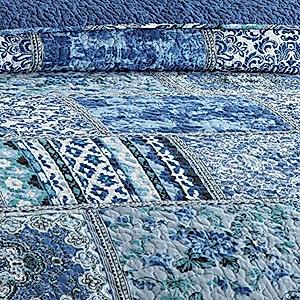 NEWLAKE Quilted Throw Blanket for Bed Couch Sofa, Blue Classic Bohemian, 60X78 Inch