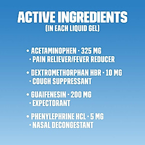 Mucinex Fast-Max Maximum Strength Cold & Flu All in One, Multi-Symptom Relief, Pain Reliever, Fever Reducer, Cough Suppressant, Expectorant, Nasal Decongestant, 16 Liquid Gels (Pack of 4)