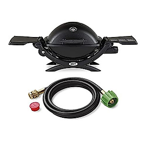 Weber Q 1200 Gas Grill (Black) and Adapter Hose Bundle (2 Items)