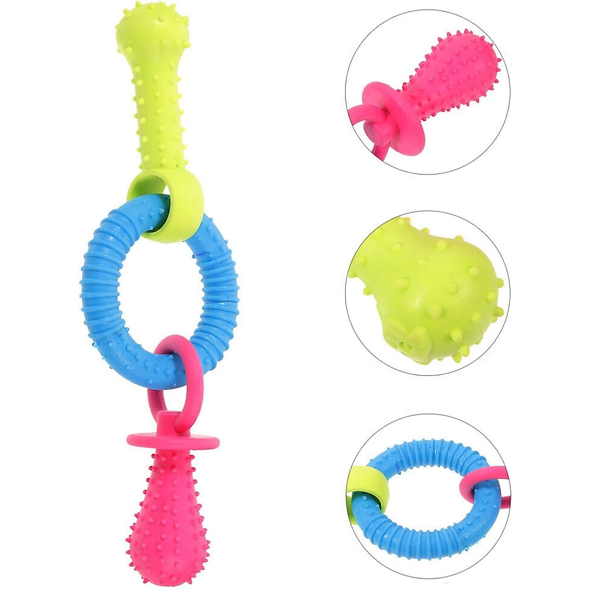 Mintique Pet Chew Dummy & Bone with Ring Toy Colourful Soft Rubber Puppy Teeth Cleaning Healthy Gums Dummy Fetch Toy for Dog and Cats 1Pcs