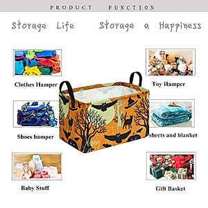 KUNRO Owl Pattern Halloween Storage Gift Basket Canvas Storage Bins with Handles Rectangle Storage Cubes Organizer for Bedroom Living Room