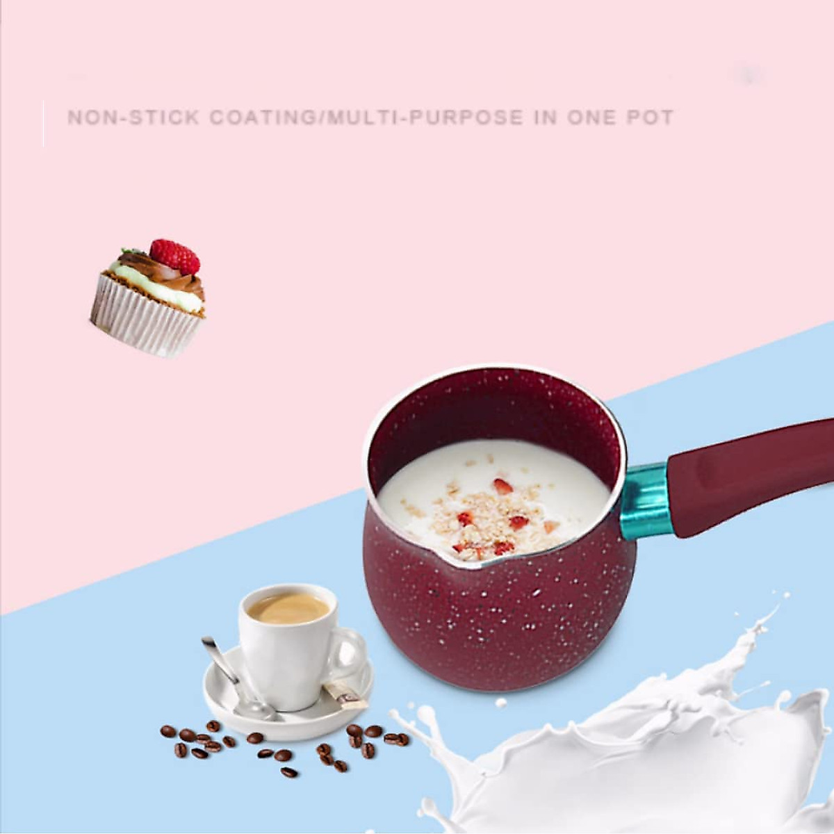 Lightweight Nonstick Milk Pan, Mini Milk Coffee Pot Nonstick Sauce Pan for Coffee Butter Chocolate 10cm Tea SetsTeapots and Coffee Servers(Red)