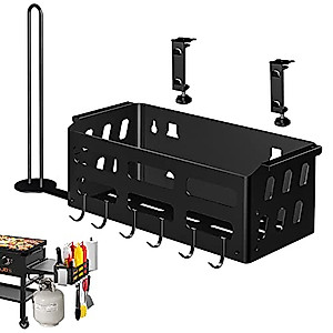 Upgraded Griddle Caddy for 28"/36" Blackstone Griddle/Prep Cart, Extra-Capacity Grill Caddy, Space Saving BBQ Accessories Storage Box with Paper Towel Holder Tool No Drill Outdoor Grill Organizer