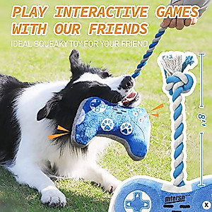 MTERSN Cute Squeaky Dog Toys : Blue Game Controller Plush Dog Toy and Funny Puppy Chew Toys with Full Crinkle Paper - Cool Dog Birthday Toys for Small, Medium and Large Dogs