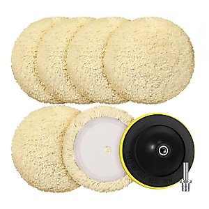6 Pieces Wool Buffing Pads Polishing Pads Cutting Pads Hook Loop Polishing Pad for Compound, Cutting and Polishing Car Polishing Pad Backing Plate (8 Inch)