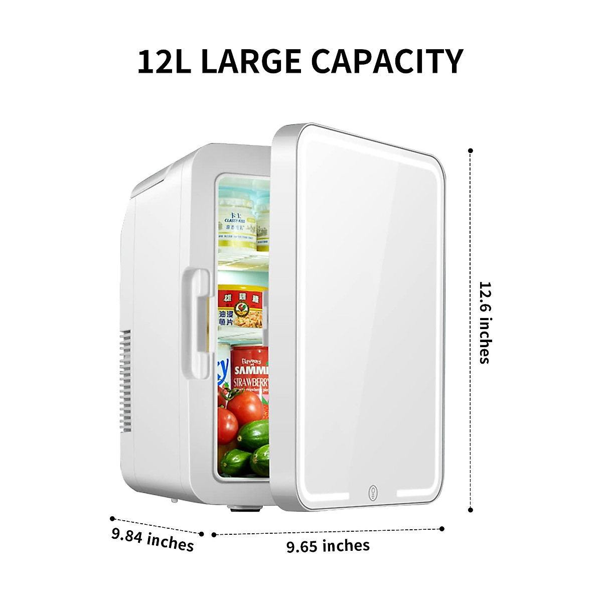 Saint Kang Skincare Fridge 12L Hot&Cold, Portable Makeup Fridge with Mirror and Light, AC/DC Beauty Fridge for Bedroom, Office and Car(White)