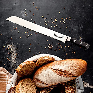 RIMHAWK Bread Knife 10inch Serrated Bread Knife for Homemade Bread, Ultra-Sharp Stainless Steel Serrated Bread Knives and 5inch Ergonomic Handle