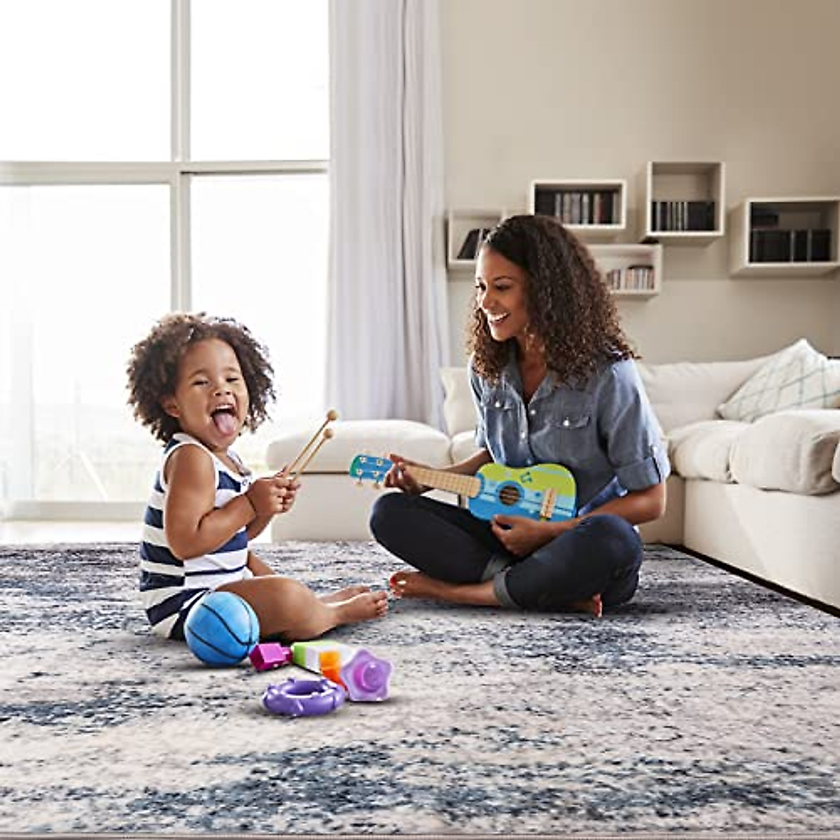 Area Rug Living Room Carpet Bedroom: 8x10 Indoor Abstract Soft Fluffy Pile Large Rugs with Low Shaggy for Bedroom Dining Room Home Office Decor Under Kitchen Table Washable Blue/Gray