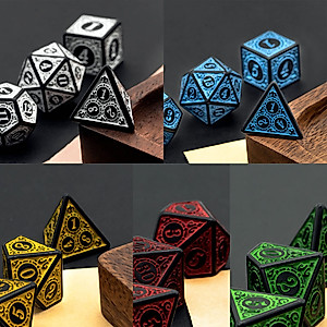Poludie 5 Polyhedral Dice Set (35pcs) with Leather Dice Bag, D&D Dice for Dungeons and Dragons, RPG, MTG Table Games (Window Lattice Carved Series)