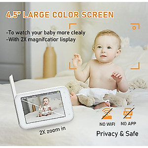 PRUVEEO Baby Monitor with Camera and Audio,Video Baby Monitor no WiFi with Night Vision, 1080P 4.5" HD IPS Display, Remote Pan-Tilt-Zoom, 960 ft Range, Two Way Talk, Room Temperature and Lullabies