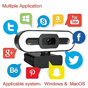 Goaic 1080p HD Webcam with Adjustable Ring Light Wide Angle Camera USB 2.0 Plug and Play Computer Web Camera, for Video Streaming, Conference, Game,Study