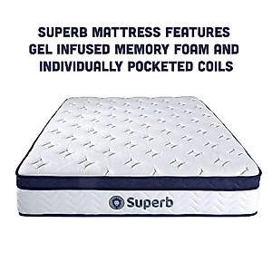 BEDBOSS-Superb Queen Mattress | 3-Layered Cool Gel Memory Foam Mattress Queen | Super Soft & Comfort | Encased Individual Pocketed Mattress | Pressure Relief | High Density Border Foam-65"L x15"Wx15"T