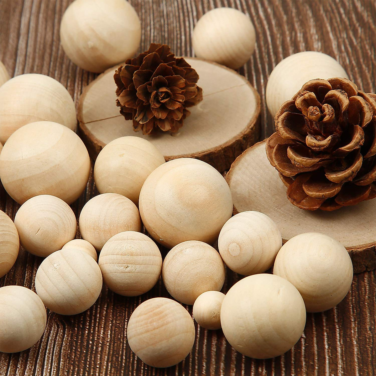 122 Pieces Round Wood Balls Unfinished Wooden Balls Natural Craft Balls for DIY Craft Projects Jewelry Making Arts Design, 5 Sizes