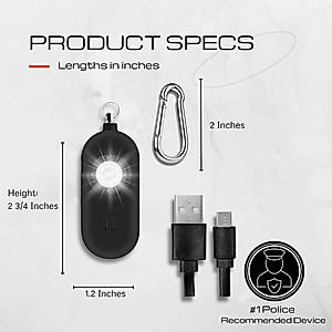 Spartan Defense Rechargeable Personal Safety Alarm for Women. 130dB Siren. Ear-Piercingly Loud w/ Flashing LED Strobe Light Siren Keychain