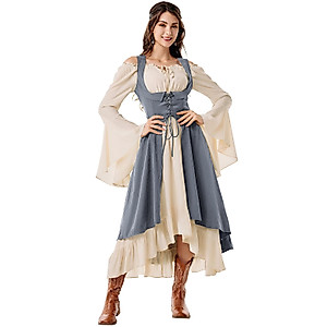 Scarlet Darkness Women Renaissnace Faire Costume Peasant Medieval Lace Up Overdress Slate Gray S