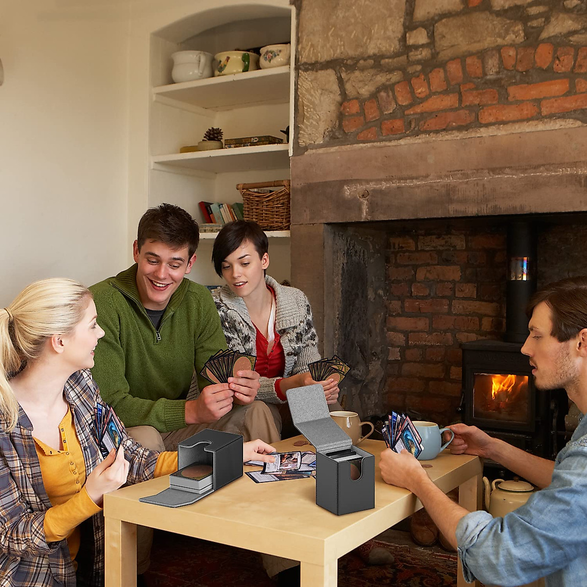 MIXPOET Deck Box compatible with MTG Cards, Trading Card Case with 2 Dividers per Holder, Large Size for 100+ Cards (Dice-Black)