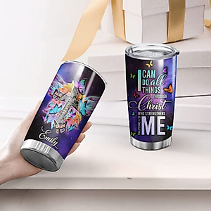 Personalized Christian Tumbler,Butterfly Faith Mug,Coffee Mug Jesus,Christian Coffee Mugs,Bible Verse Mug,Woman Of Faith Mug,Christian Travel Mug Stainless Steel 20Oz,Spiritual Gift For Women