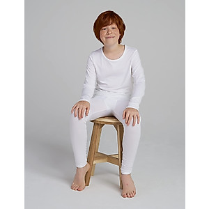 LAPASA Boys Thermal Underwear Set Fleece Lined Long John Base Layer Top Long Sleeves & Bottom Ski Winter Extreme Cold B03 11-12 Years White