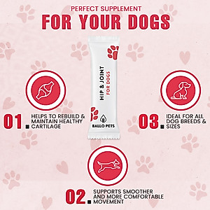 Ballo Pets Hip & Joint for Dogs - Joint Supplement for Dogs - Pain and Inflammation Relief with Glucosamine, Chondroitin, MSM, Turmeric, Vitamin C - 30 Powder Sticks to go, Red