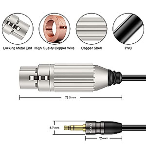 J&D XLR to 3.5mm Microphone Cable, PVC Shelled XLR Female to 3.5mm 1/8 inch TRS Male Balanced Cable XLR to TRS 1/8 inch Adapter for DSLR Camera, Computer Sound Card, 3 Feet