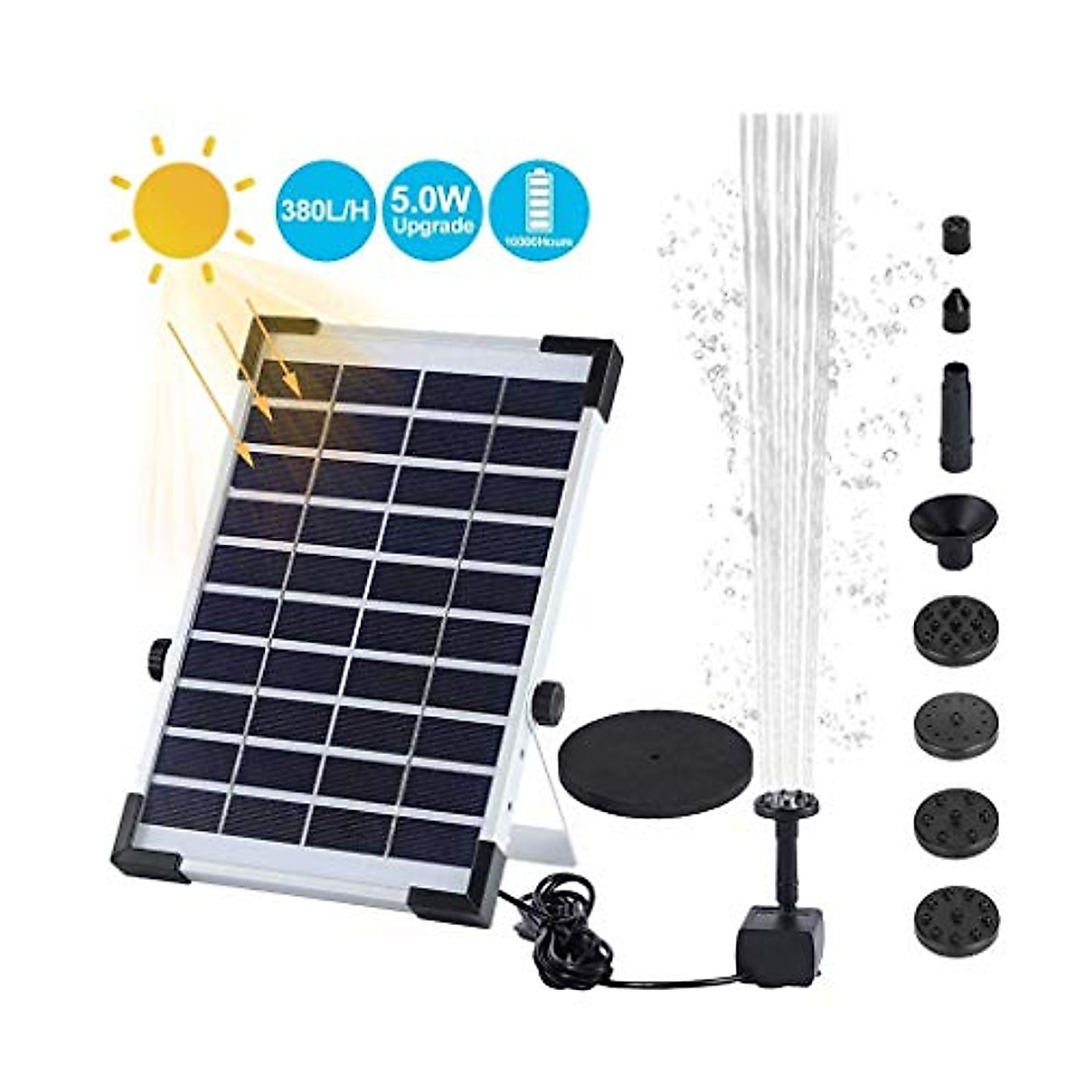 n/a Solar Fountain Pump, Bird Bath Fountain 380L/H, 10V 5W Solar Fountain Outdoor Fountain for Small Pond, Swimming Pool, Terrace Garden