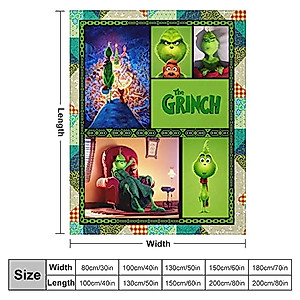 Christmas Green Monster Blanket, Ultra Soft Flannel Fleece Throw Blankets Lightweight Warm Travel Blankets with 1 Throw Pillow Covers for Couch Sofa Bed Kids Adults All Season