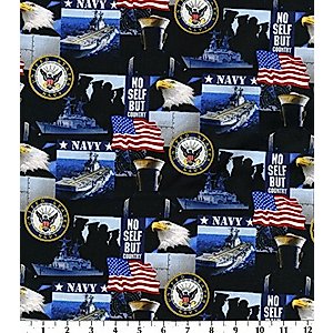 Cotton US Navy Patriotic USA United States of America Military Naval Cotton Fabric Print by The Yard (1021navy)